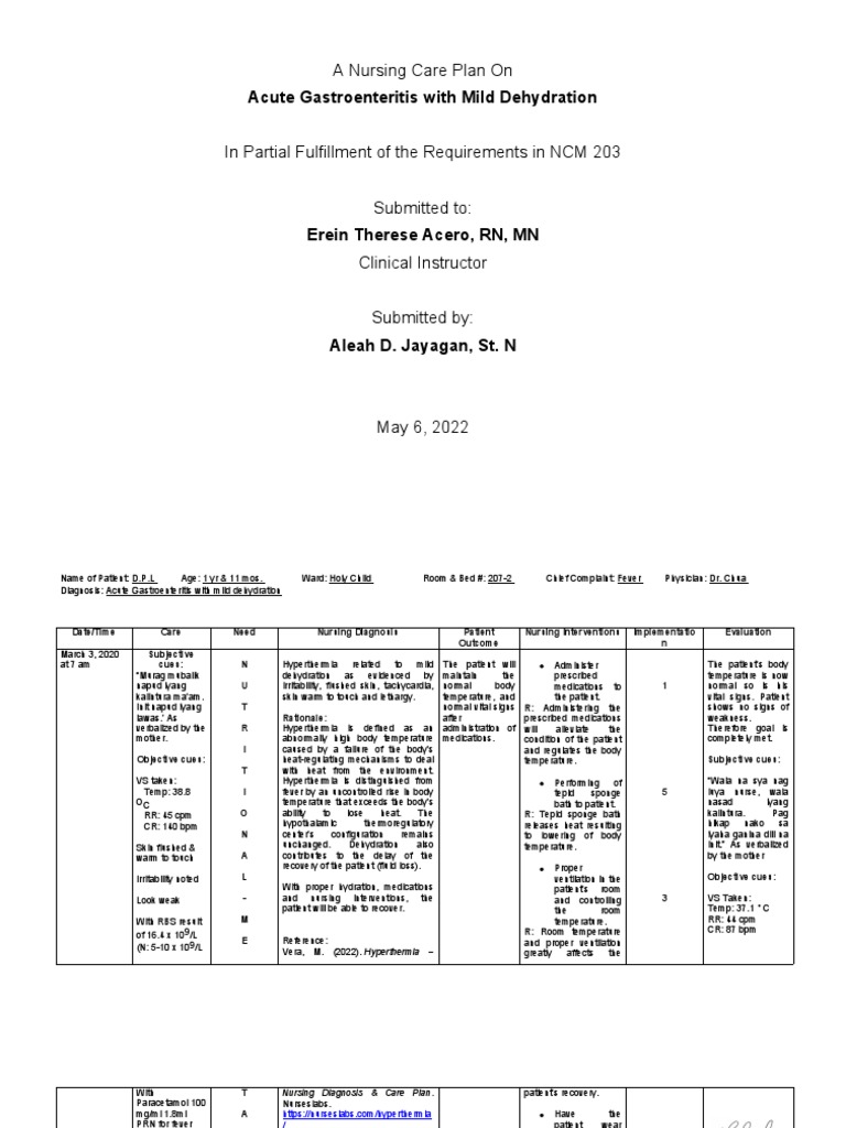 Nursing Care Plan On Hyperthermia | PDF