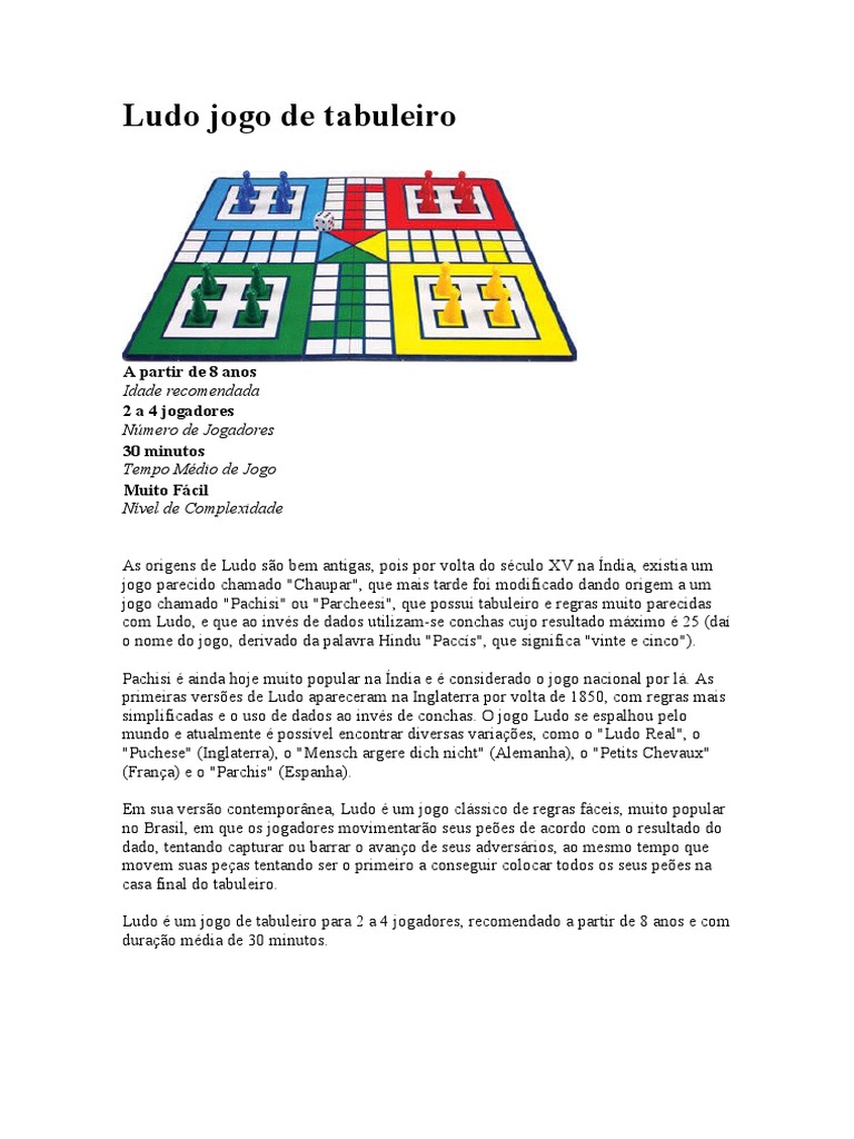 Ludo jogo de tabuleiro | PDF | Jogos de tabuleiro