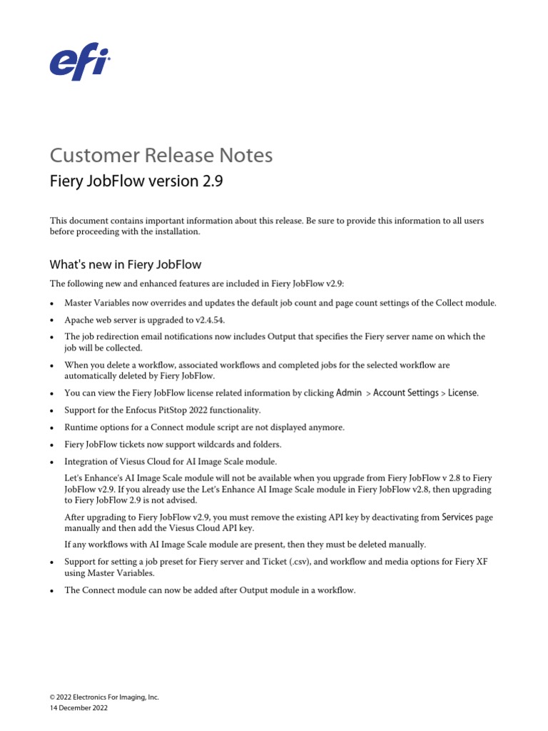 Fiery Jobflow V2 9 Customer Release Notes 1 Pdf Single Chapter En Us