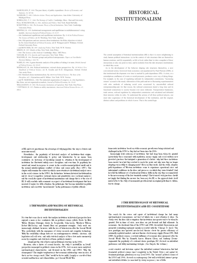 Sanders - Historical Institutionalism | PDF | Institution | Political ...
