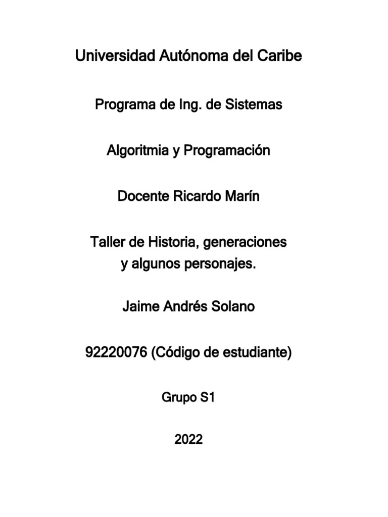 Trabajo de Historia (Algoritmia y Prog) Jaime Solano | PDF ...