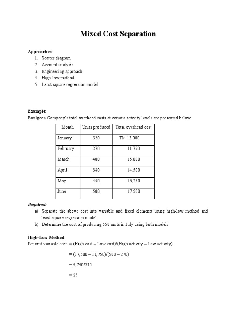 Mixed Cost Separation: Approaches | PDF | Least Squares | Statistical Theory
