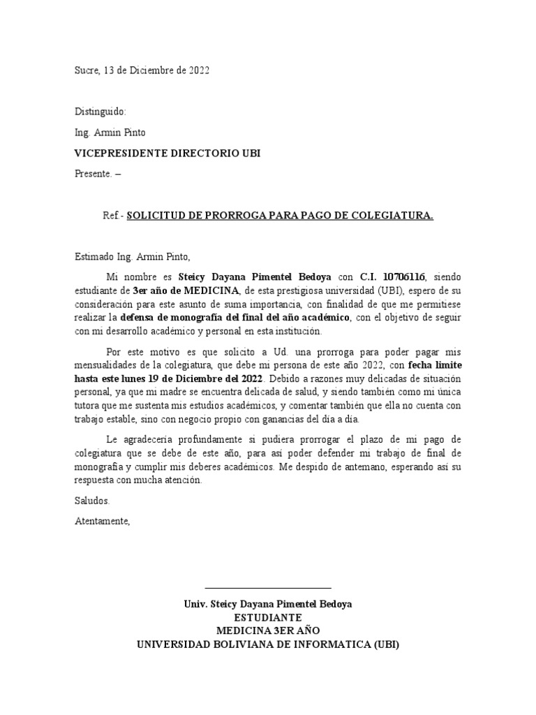Carta de Prorroga de Pago | PDF
