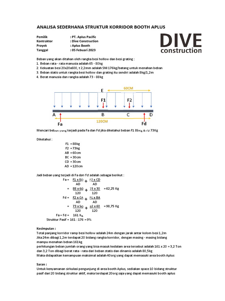 Analisa Sederhana Struktur Korridor Booth Aplus | PDF
