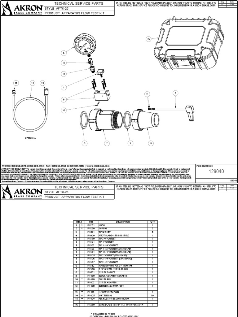 Style Aftk-25 Product Apparatus Flow Test Kit: Parts List Sheet ...