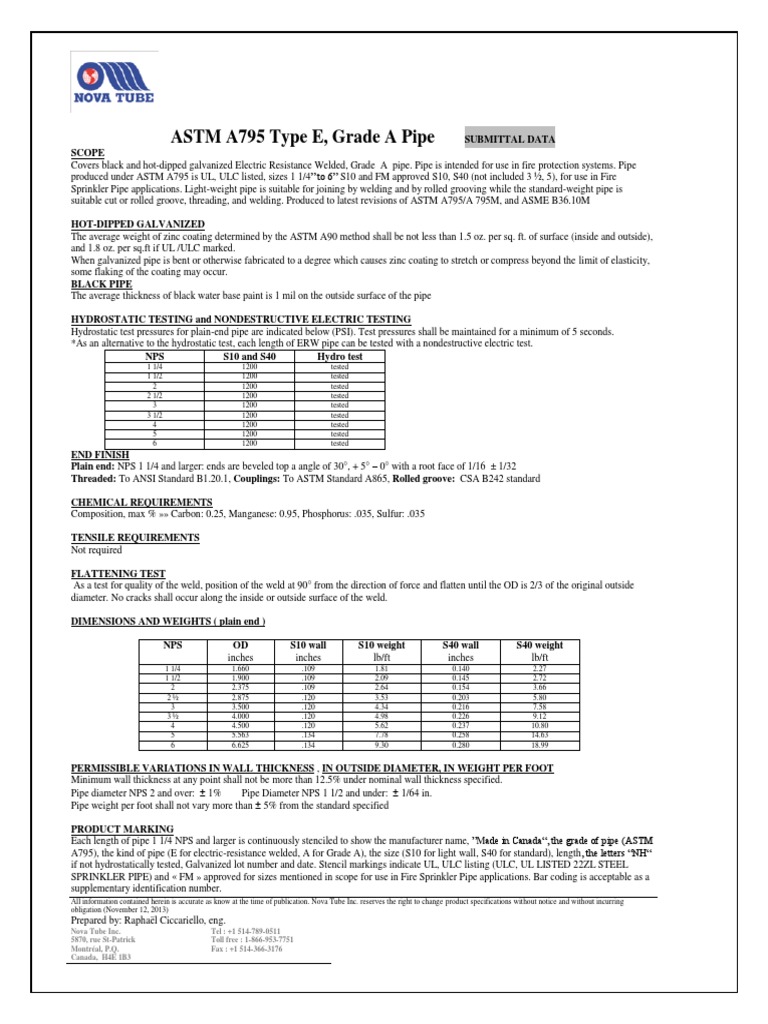 ASTM A795 Type E, Grade A Pipe | PDF | Pipe (Fluid Conveyance ...