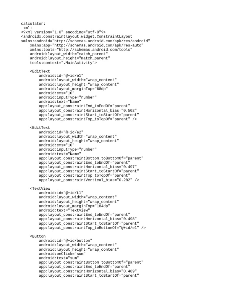 Android calculator app XML & Java code | PDF | Computer Science | Computer Programming