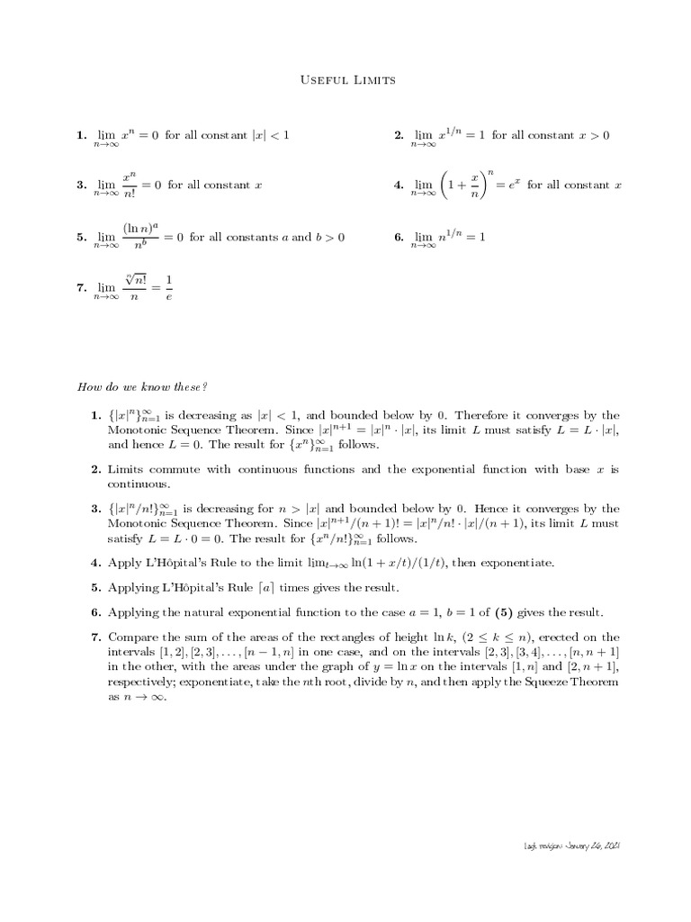 Usefullimits Pdf Limit Mathematics Function Mathematics