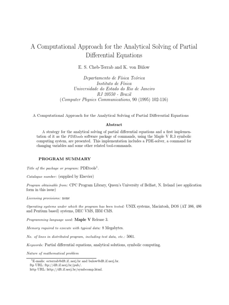 A Computational Approach For The Analytical Solving of Partial Differential Equations (Cheb ...