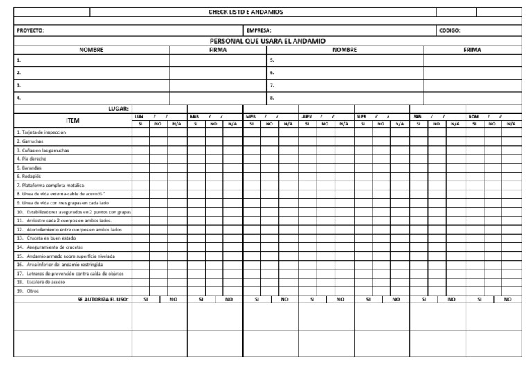 Checklist de Seguridad para Andamios | PDF
