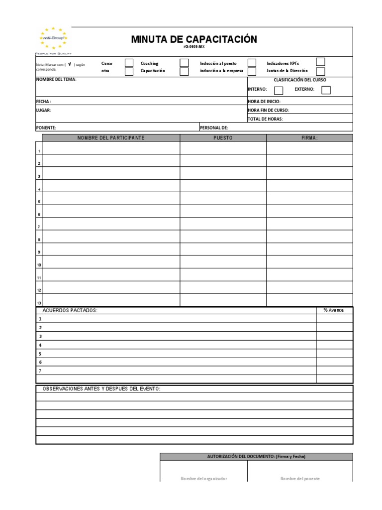 RG-0609-MX Minuta de Capacitación | PDF