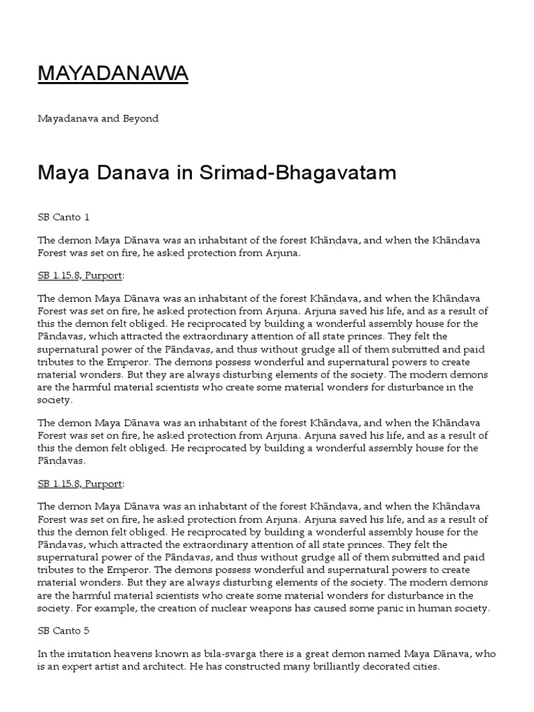 Maya Danava in Srimad-Bhagavatam - MAYADANAWA | PDF | Hindu Mythology | Mythological Characters