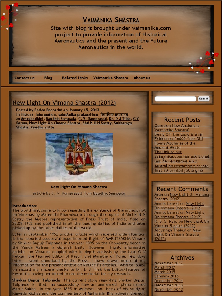New Light On Vimana Shastra (2012) - Vaimānika Shāstra | PDF