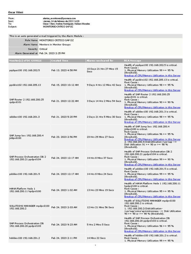 Alertas Sap | PDF | Computer Networking | Computer Science