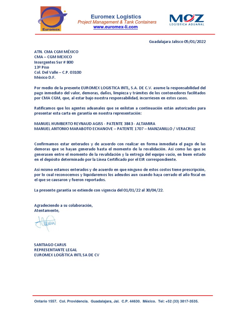 Carta Garantía Cma CGM | PDF