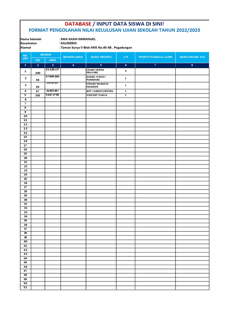Database: / Input Data Siswa Di Sini! | PDF