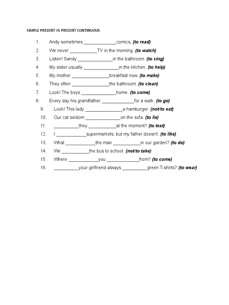Simple Present VS Present Continuous Exercises | PDF