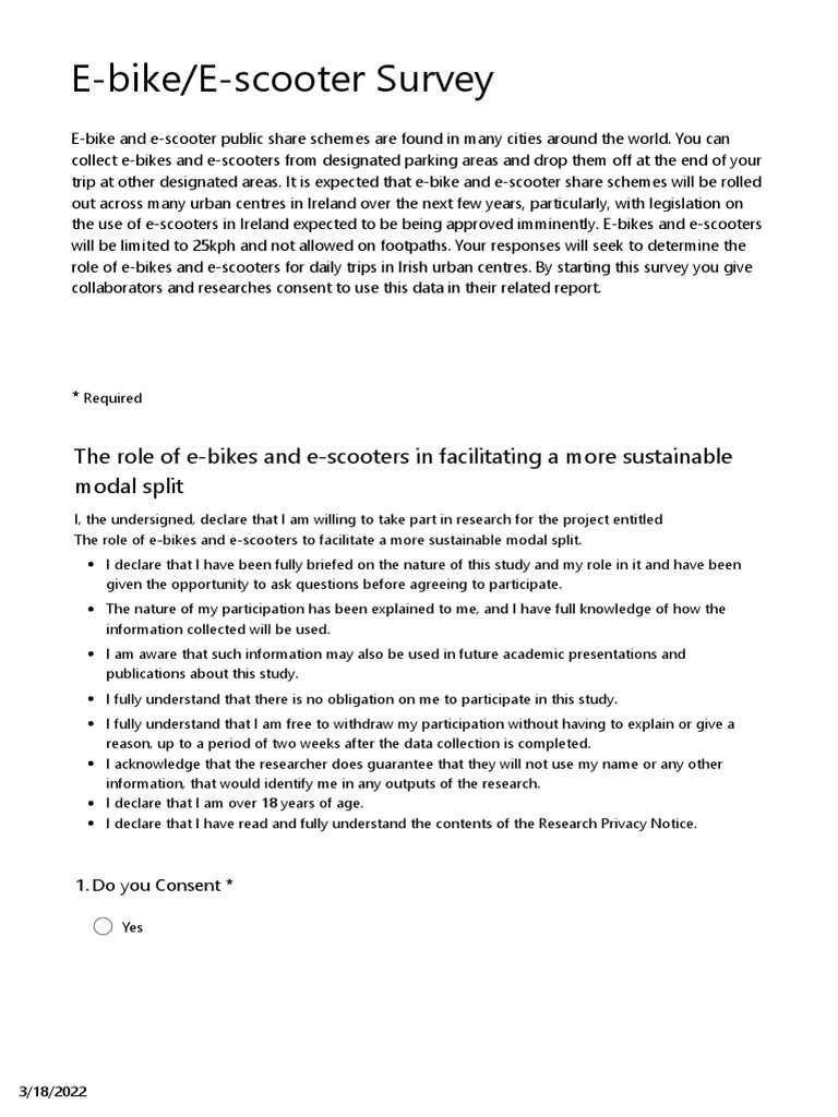 E-Bike E-Scooter Survey Preview Microsoft Forms | PDF