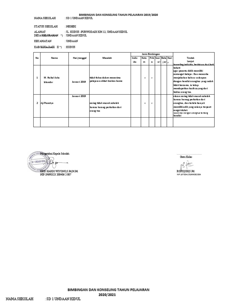 Dokumen Laporan Layanan BK Bidang Pengembangan Pribadi, Sosial ...