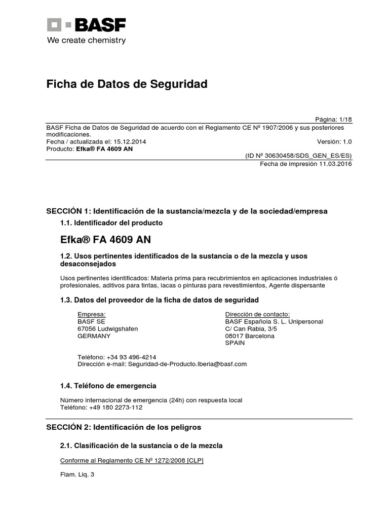 Efka FA 4609 AN_Esp | PDF | Agua | Toxicidad