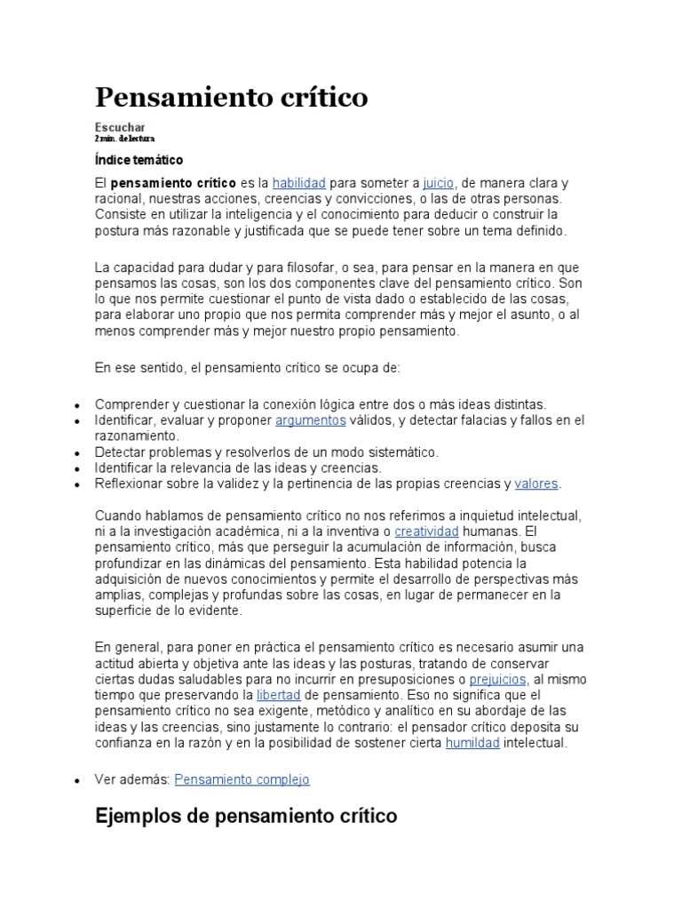 Guía sobre Pensamiento Crítico | PDF | Pensamiento crítico | Pensamiento