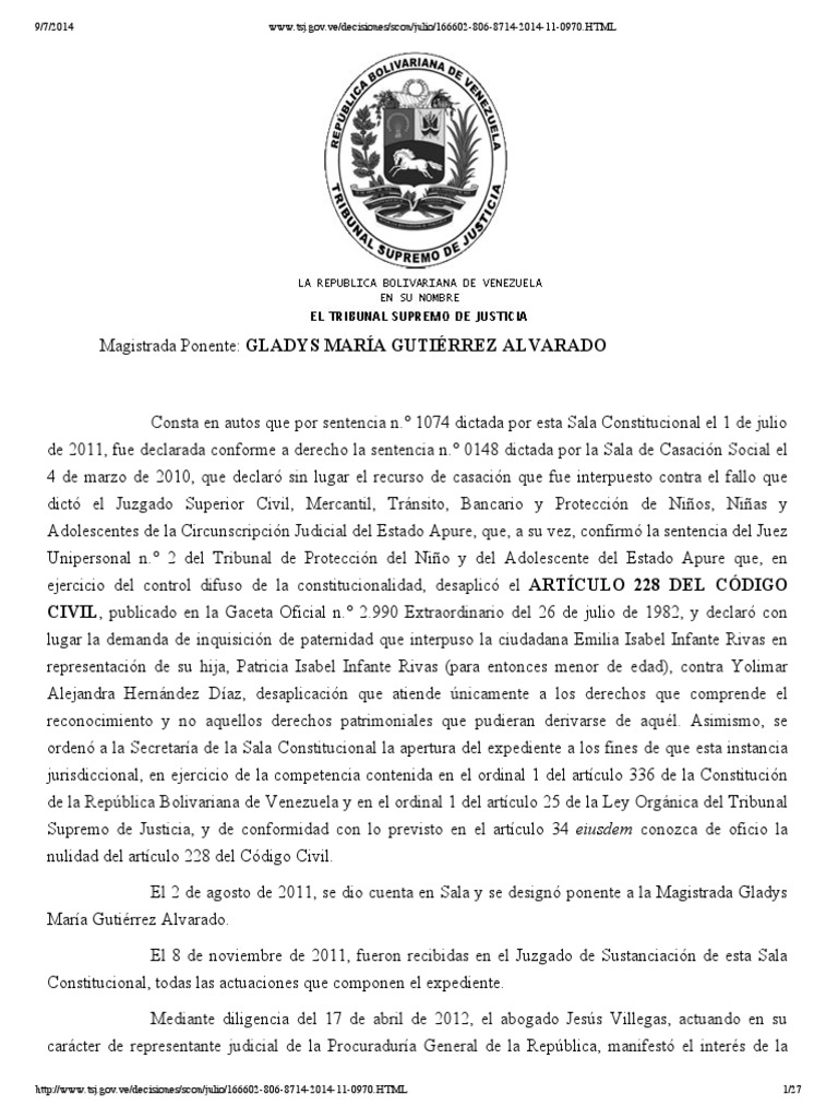 Nulidad del Art. 228 del Código Civil | PDF | Convenio europeo de ...