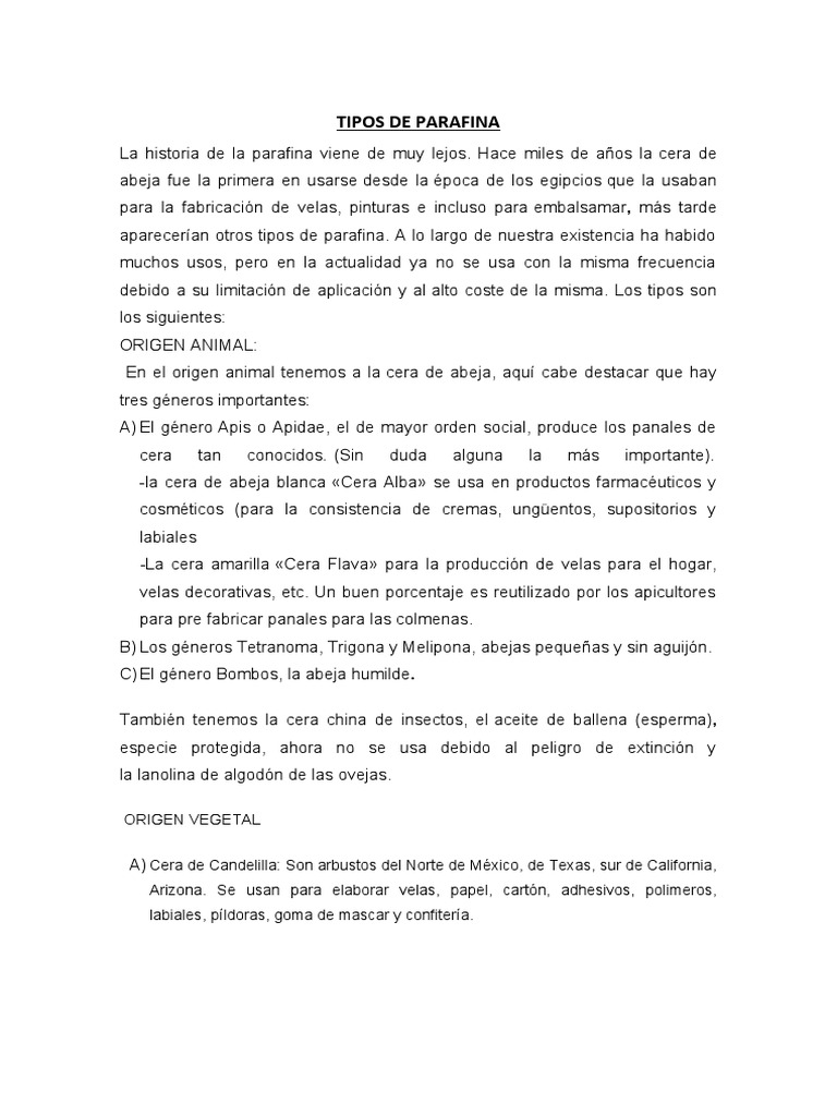 Tipos de Parafina | PDF | Queroseno | Cera