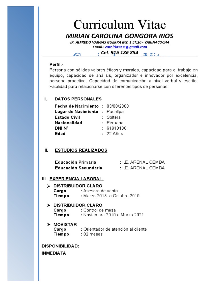 Curriculum Carolina | PDF