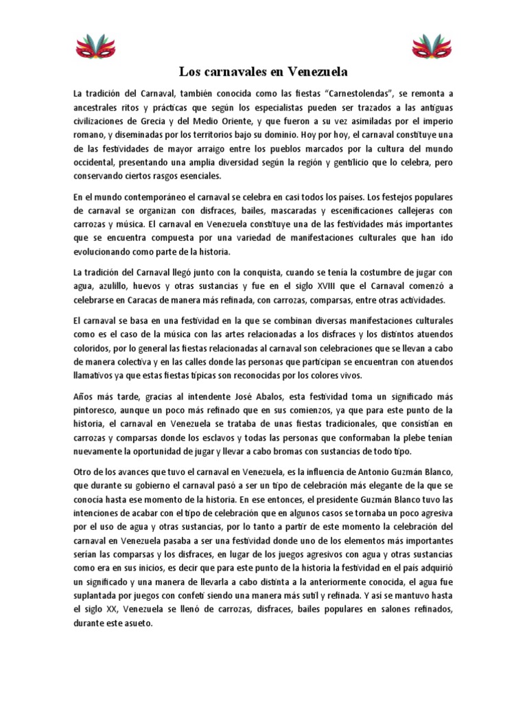 Los Carnavales en Venezuela | PDF | Carnaval | Antropología cultural