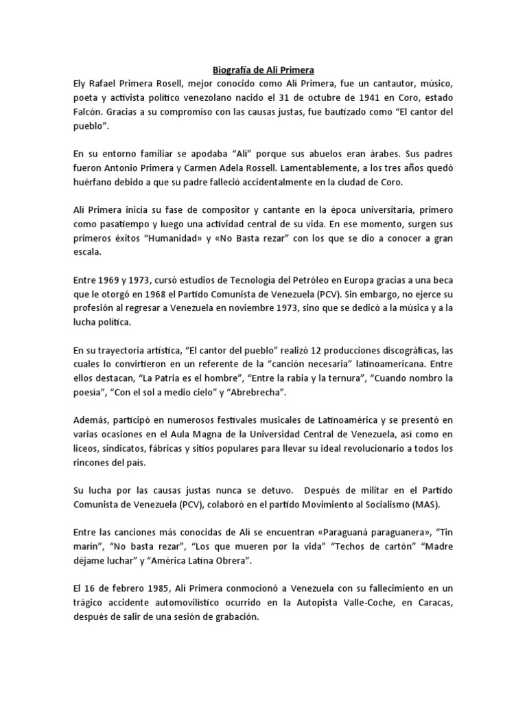 Biografía de Ali Primera | PDF