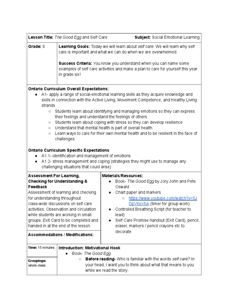 Sel The Good Egg and Self Care | PDF | Psychological Concepts ...