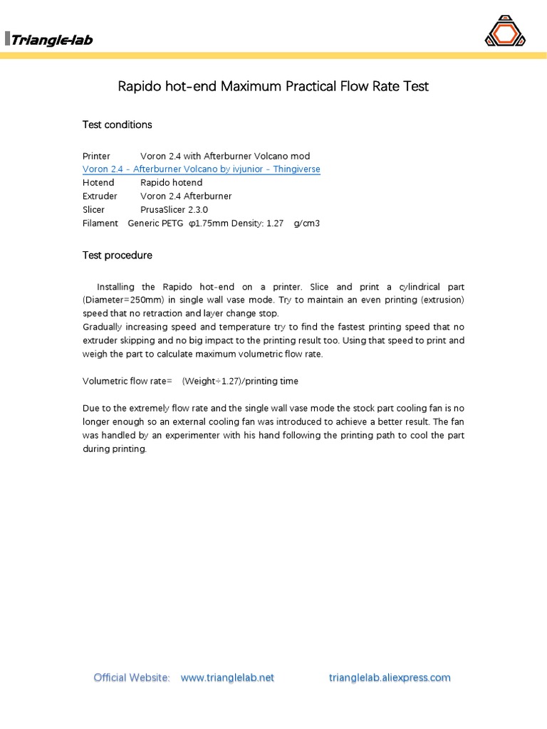 Rapido Hot-End Maximum Practical Flow Rate Test: Triangle-Lab ...