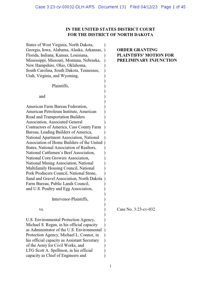 Order in Lawsuit Against Waters of The United States EPA Rule | PDF ...