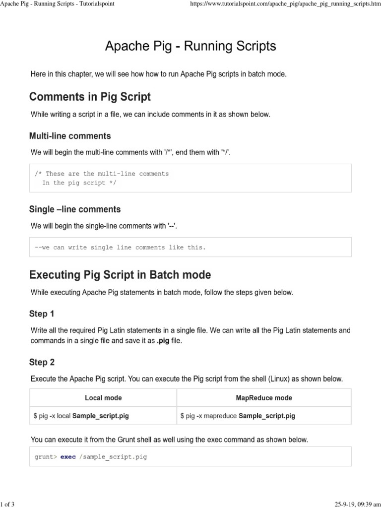 Apache Pig - Running Scripts - Tutorialspoint | PDF Apache Pig - Running Scripts - Tutorialspoint | PDF