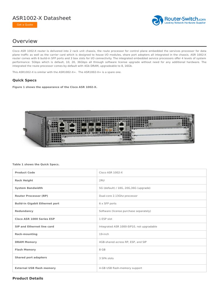 Asr1002 X Aggregation Service Router | PDF | Flash Memory | Router (Computing)