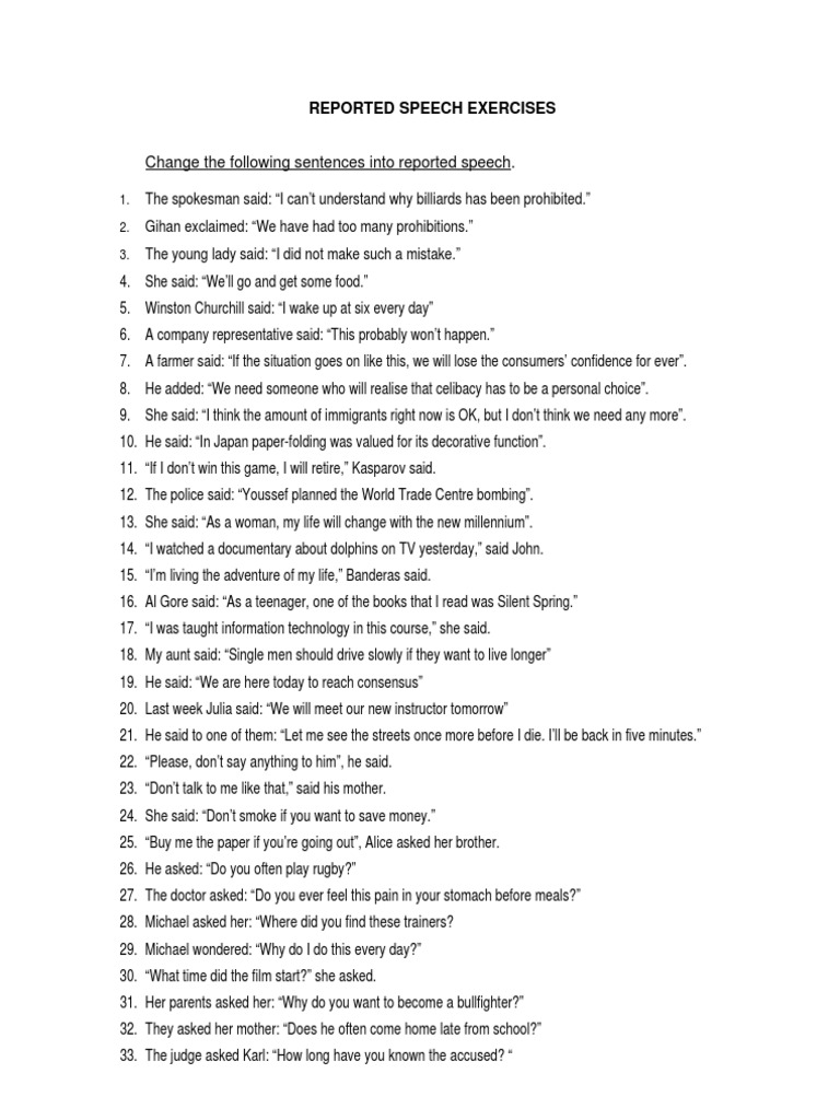 Reported Speech Answers)