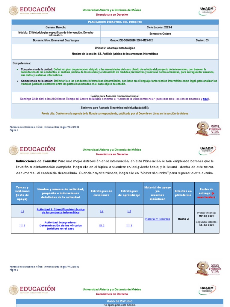 Planeación Didáctica Del Docente - Sesión 5 - 3DI | PDF | Planificación ...