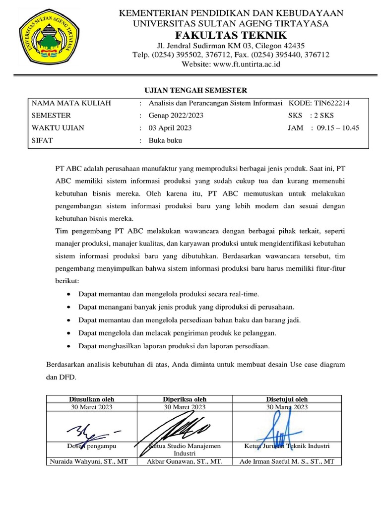 UTS APSI Genap 2022-2023 | PDF