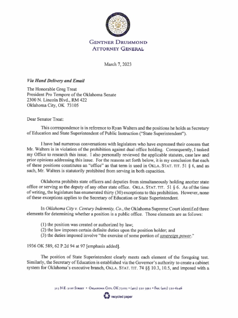 AG Letter On Walters | PDF
