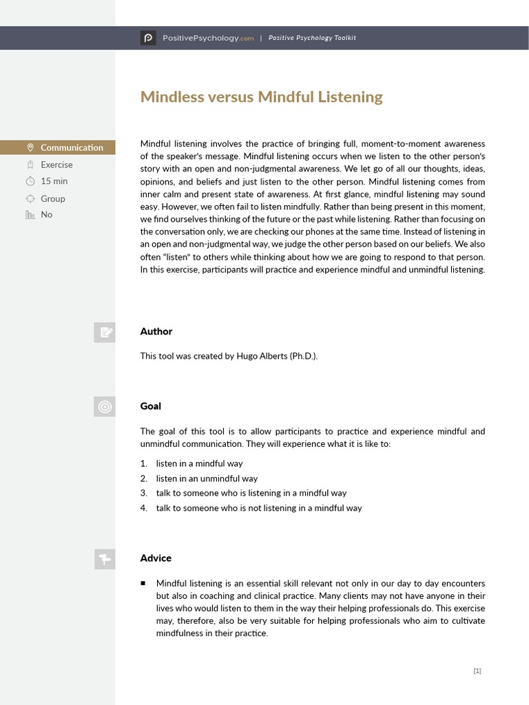 Mindless Versus Mindful Listening | PDF | Mindfulness | Attention