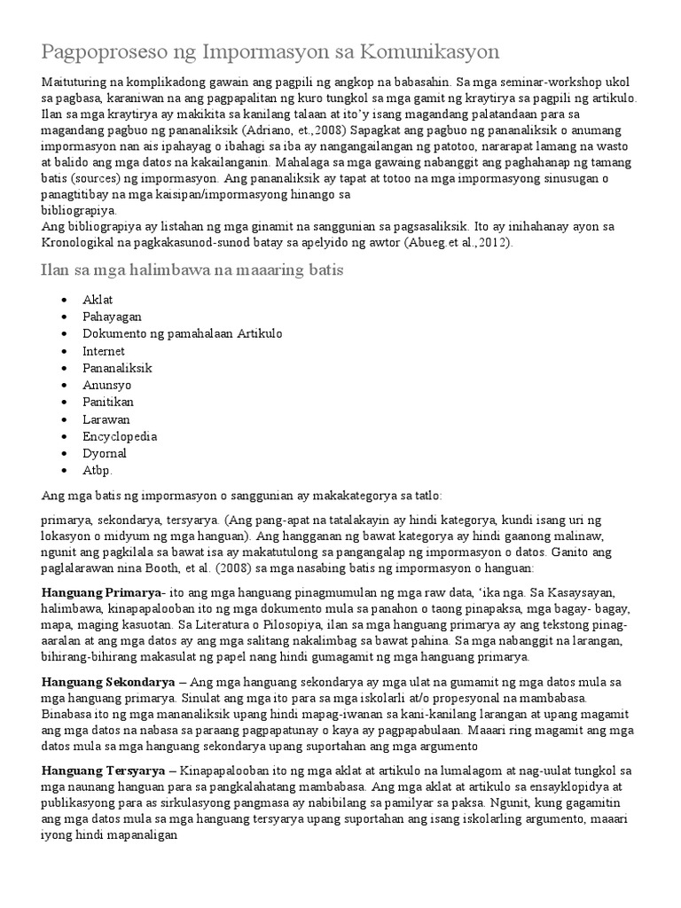 Pagpoproseso NG Impormasyon Sa Komunikasyon | PDF