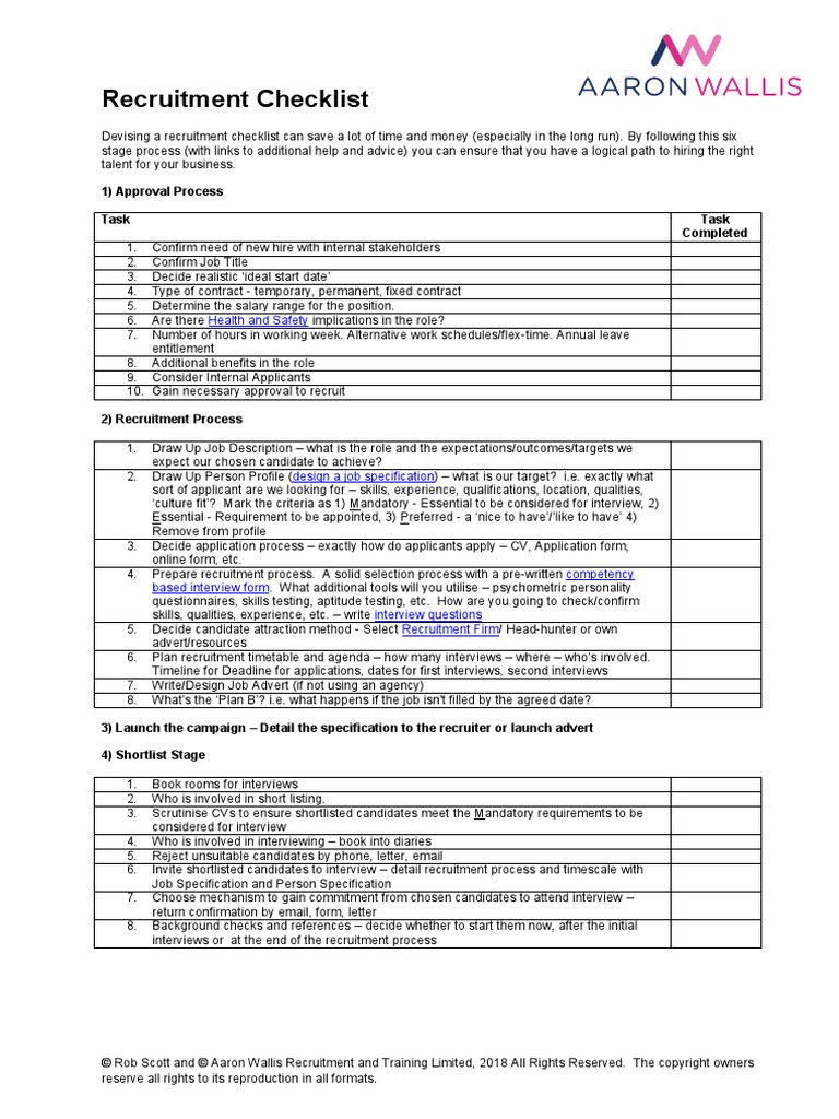 Recruitment Checklist | Download Free PDF | Recruitment | Background Check