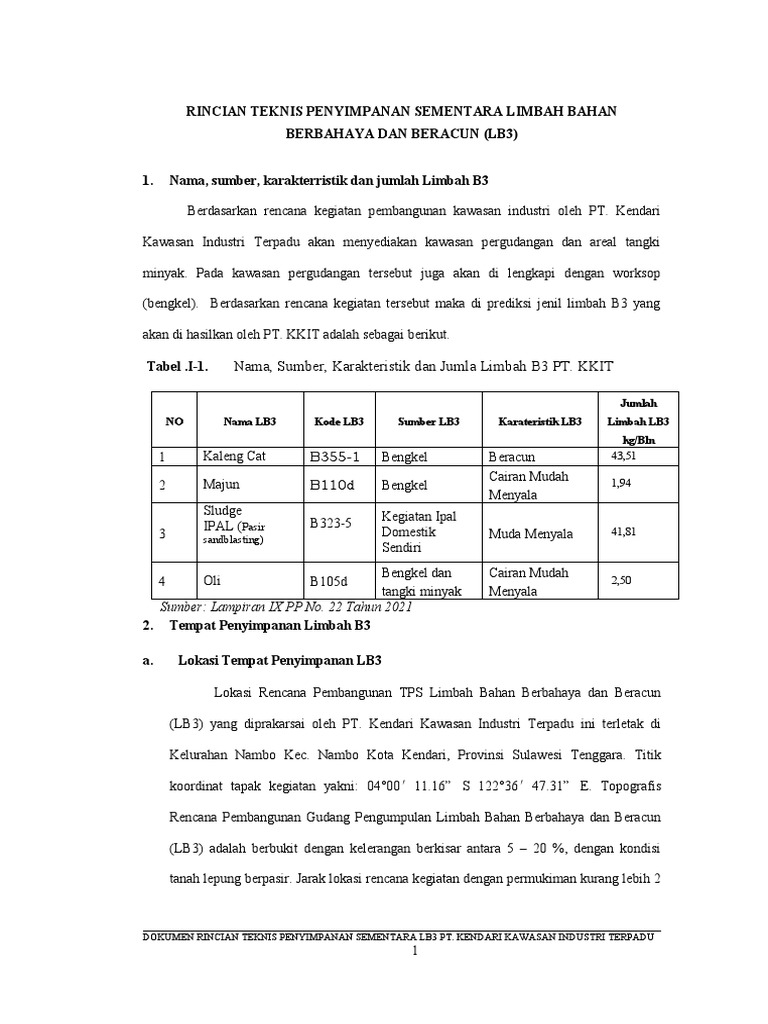 Rincian Teknis Penyimpanan Sementara Limbah Bahan Berbahaya Dan Beracun ...