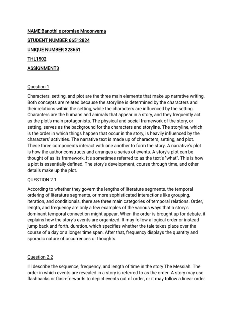 THL 1502 Assignment Ass3 | PDF | Plot (Narrative) | Thought