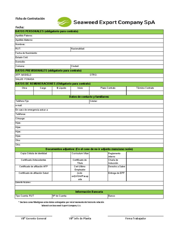 Formato Ficha de Contratacion | PDF