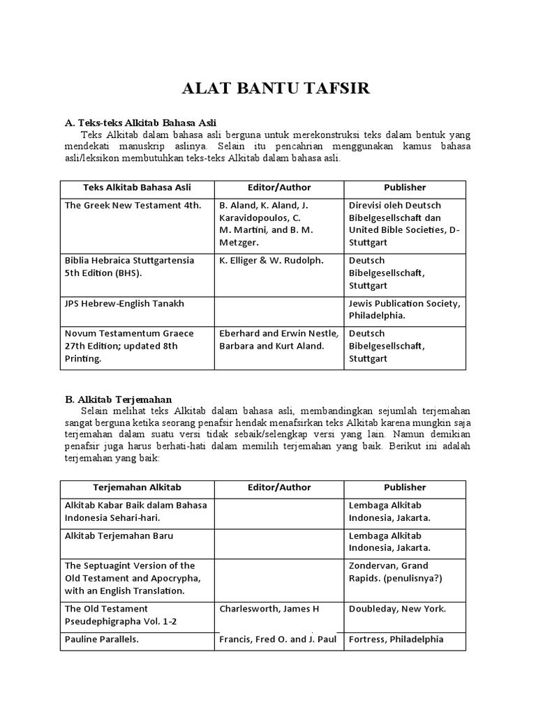 Alat Bantu Tafsir: A. Teks-Teks Alkitab Bahasa Asli | PDF | Filsafat ...