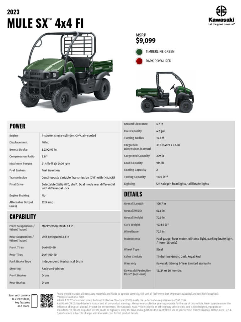2023-mule-sx-4x4-fi-en-us-spec-sheet | PDF | Four Wheel Drive | Land ...