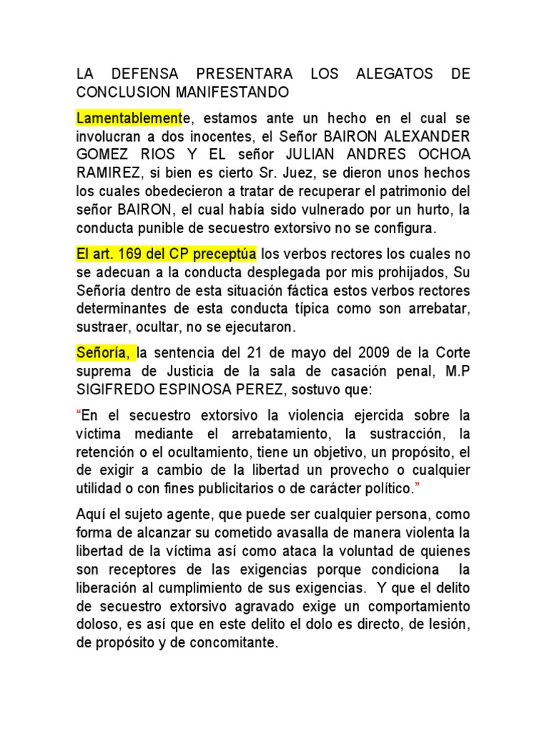 Alegatos de Conclusion 2 | PDF | Intención (Derecho Penal) | Extorsión