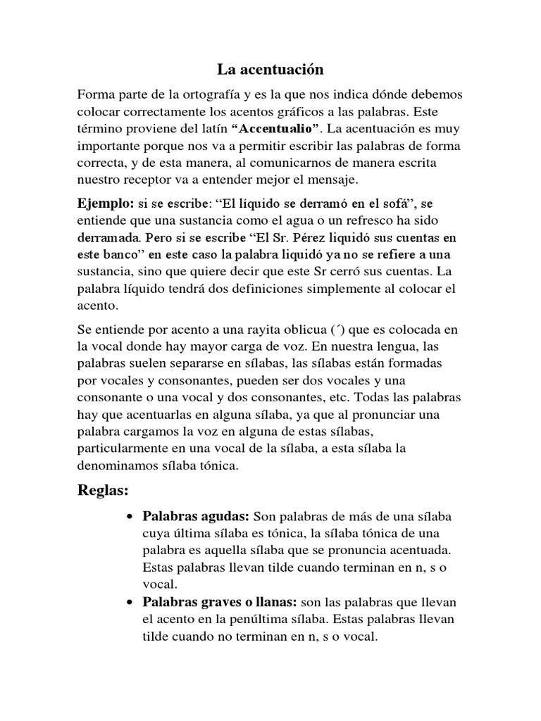 La acentuación, reglas y casos especiales. | PDF | Fonética | Idiomas