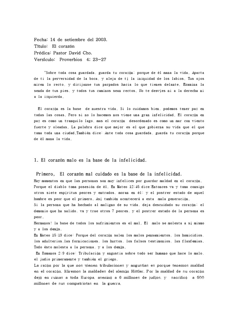 El Corazon David Cho | PDF | Cristo (título) | Pecado